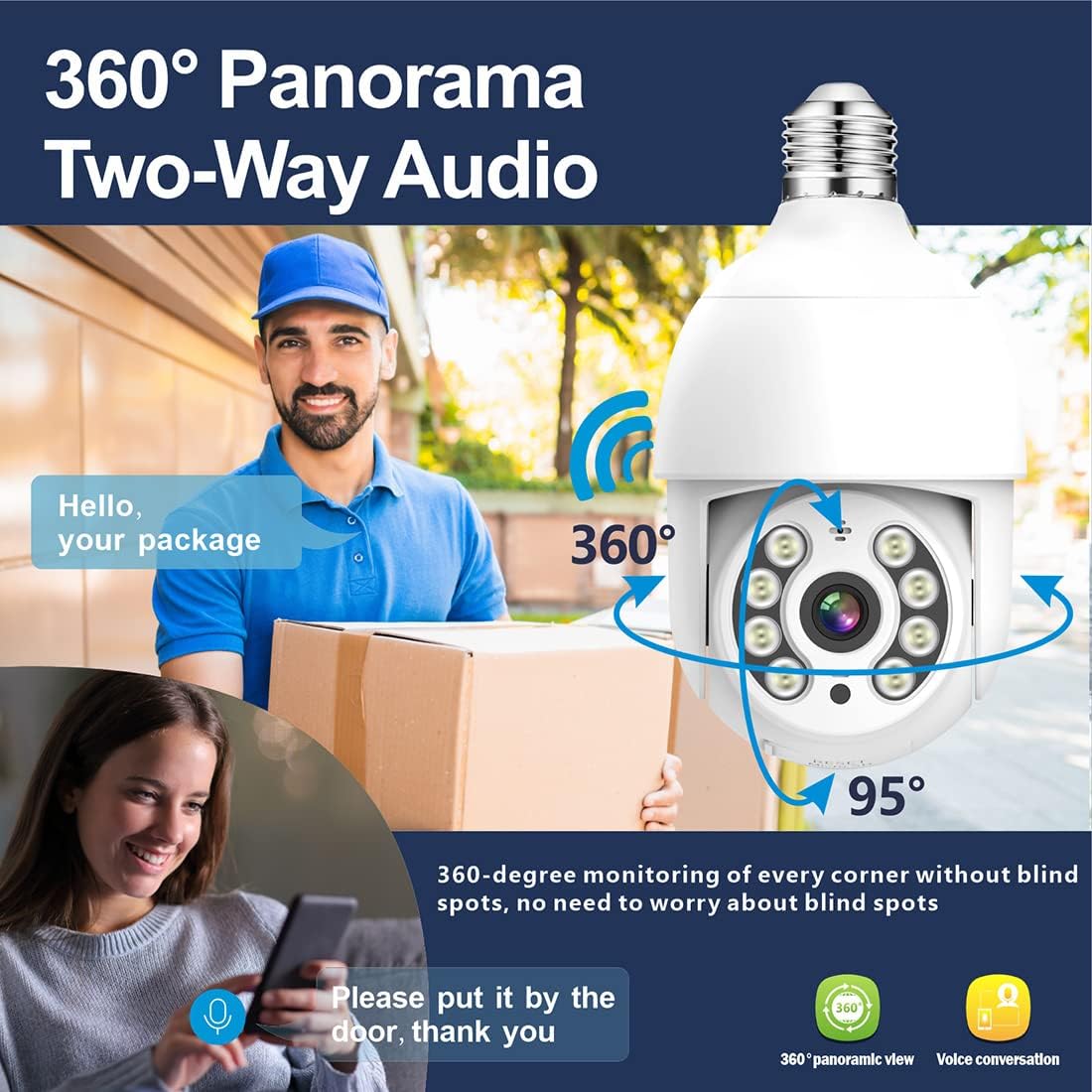4MP Outdoor Camera Wireless,Light Bulb Security Camera,Light Bulb Camera Webcam 2.4g Wifi, 360° Light Bulb Camera HD/Night Vision/Security Cameras