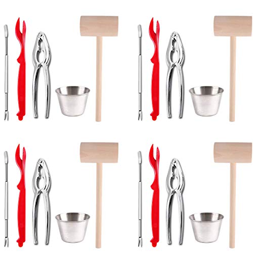 Artcome 22 Piece Seafood Tools Set for 4 People including 4 Lobster Crab Crackers 4 Lobster Shellers 6 Seafood Forks 4 Sauce Cups and 4 Lobster Crab Mallets