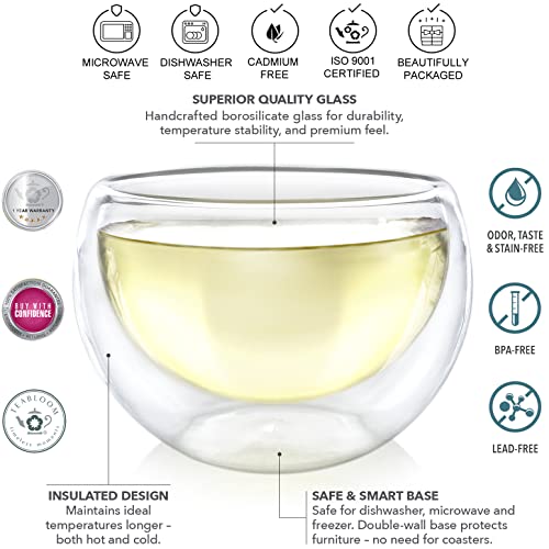 Teabloom Double Walled Cups (5 oz / 150 ml) β Set of 4 Insulated Glass Cups for Tea, Coffee, Espresso, Wine and More β Classica Teacups Collection