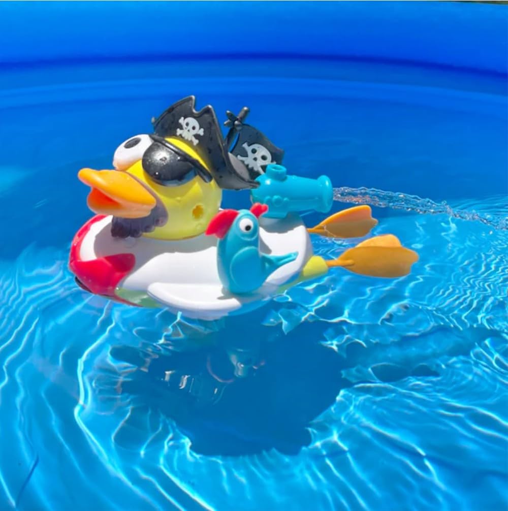 Yookidoo Jet Duck Pirate Bath Toy with Powered Water Cannon Shooter - Sensory Development & Bath Time Fun for Kids - Ages 2+