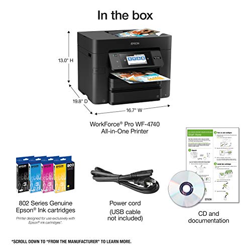 Epson WorkForce Pro WF-4740 Wireless All-in-One Color Inkjet Printer, Copier, Scanner with Wi-Fi Direct, Amazon Dash Replenishment Ready