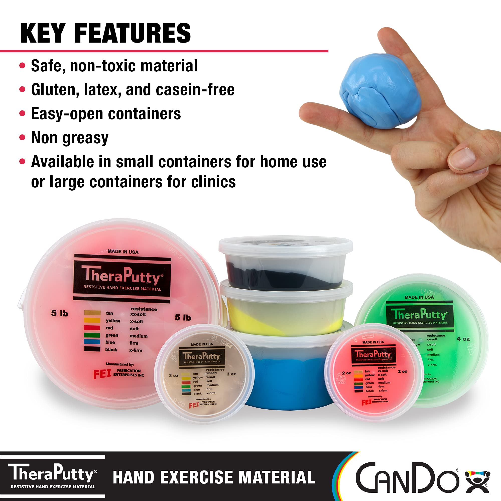 CanDo TheraPutty Standard Hand Exercise Putty For Rehabilitation, Exercises, Hand Therapy, Occupational Therapy, Hand Strengthening, Improve Motor Skills, Stress Relief