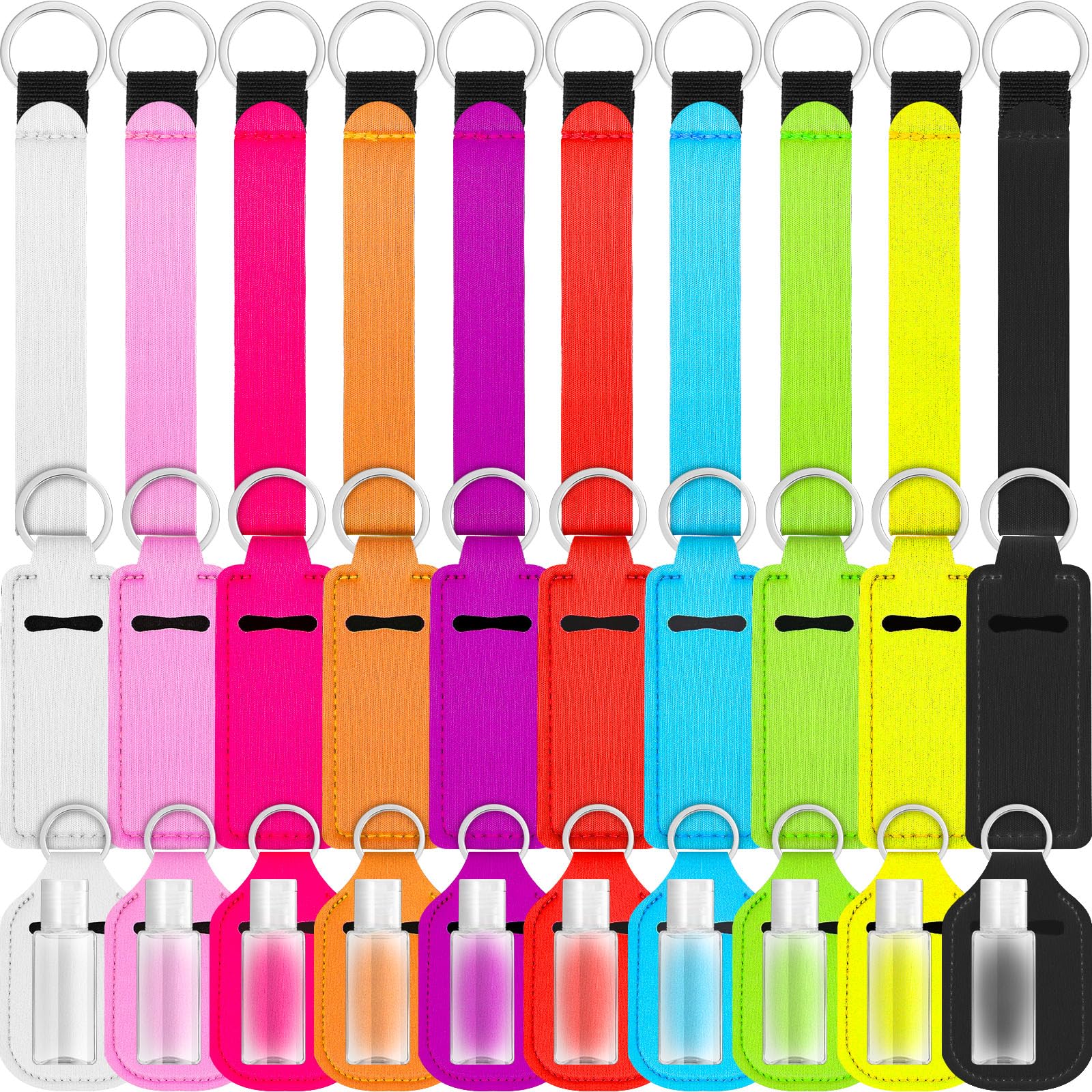 40 Pieces Travel Bottle Keychain Holders Includes 10 Lipstick Holder 10 Keychain Wristlet Lanyards 10 Lipstick Holder Keychain 10 Plastic Empty Bottles for Women Travelling, Large Size