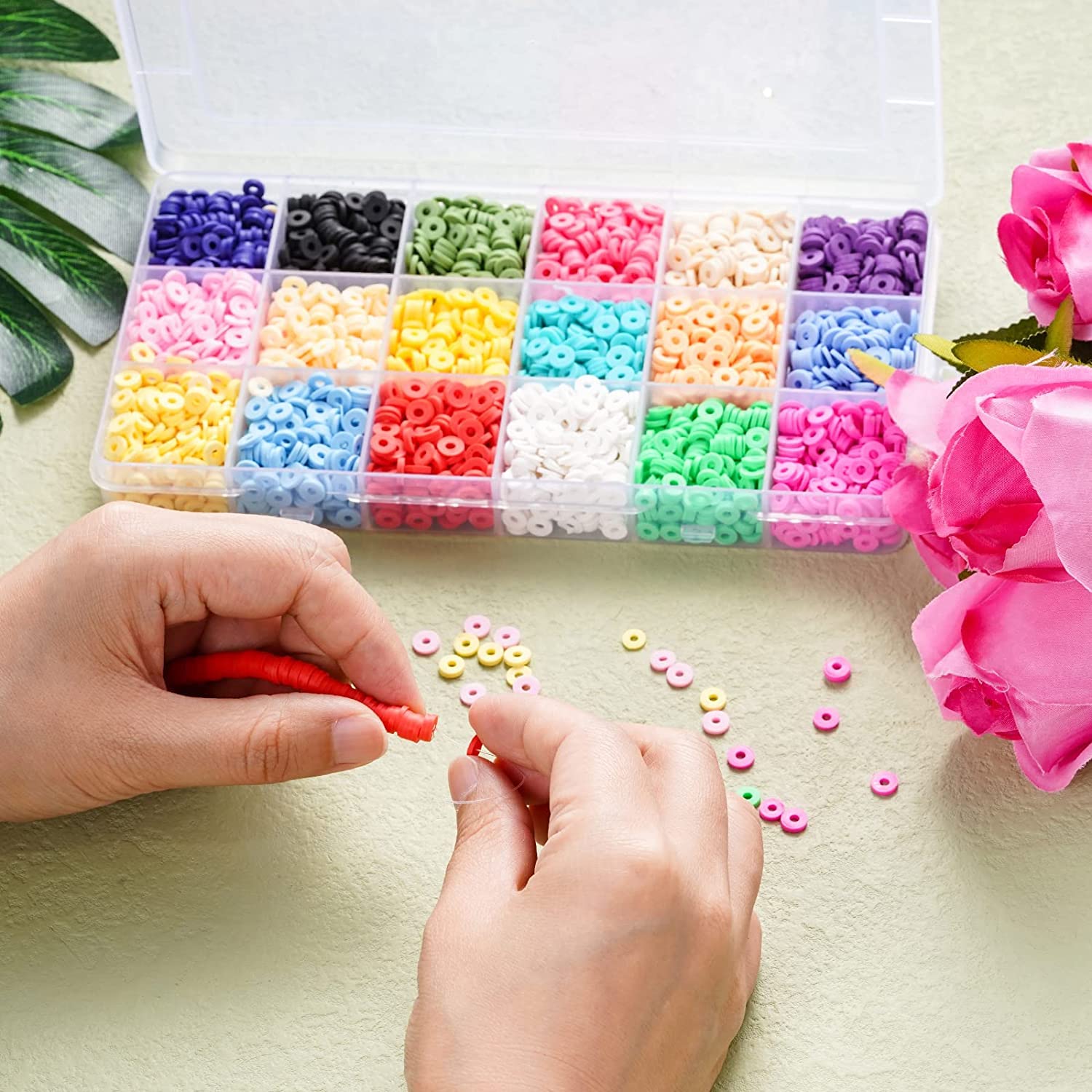 4500Pcs Clay Beads for Bracelets Making Mini Clay Beads Flat Clay Beads Clay Bead Set DIY Clay Beads Clay Bead Kit for Bracelet Making Jewelry Necklace DIY