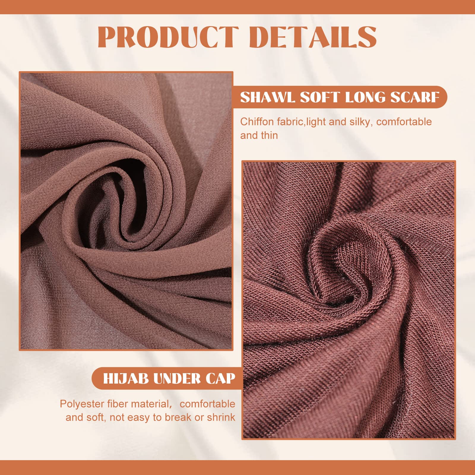 4 Pcs Women Chiffon Scarves 4 Pcs Hijab Caps Long Shawl Soft Wrap Scarves Islamic Muslim Underscarf Turban Caps Sleep Hats (Retro Colors)