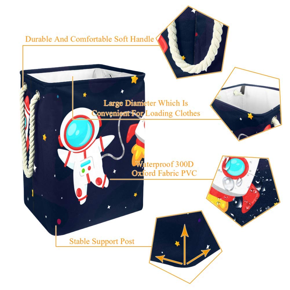 Laundry Hamper Space Traveler Rocket Cartoon Kids Collapsible Storage Basket for Nursery Playroom 19x11.8x16in