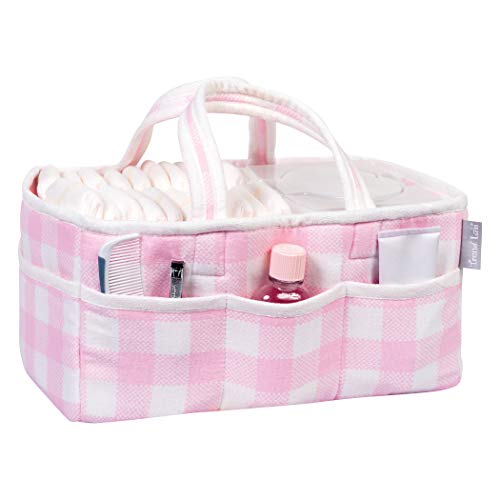 Pink Buffalo Check Storage Caddy-Buffalo Check Body, Handles and Lining, Pink and White Buffalo Check with White Trim, Two Handles, 12 in x 6 in x 8 in
