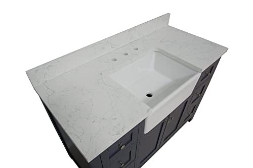 Yorkshire 48-inch Farmhouse Bathroom Vanity (Engineered Marble/Marine Gray): Includes Marine Gray Cabinet with Engineered Marble Countertop and White Apron Sink
