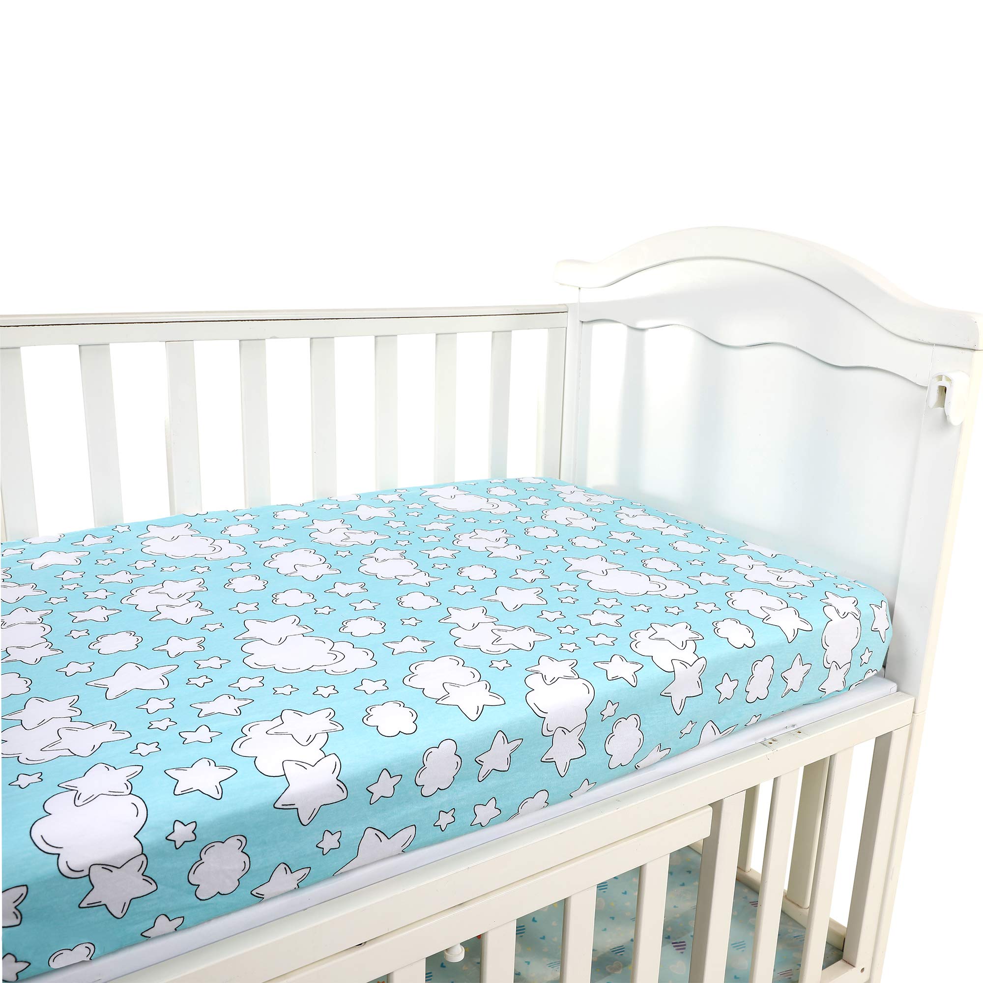 Organic Crib Sheets (2 Pack) - 100% Organic Jersey Cotton Fitted Crib Sheets for Standard Crib and Toddler Mattresses (Blue)