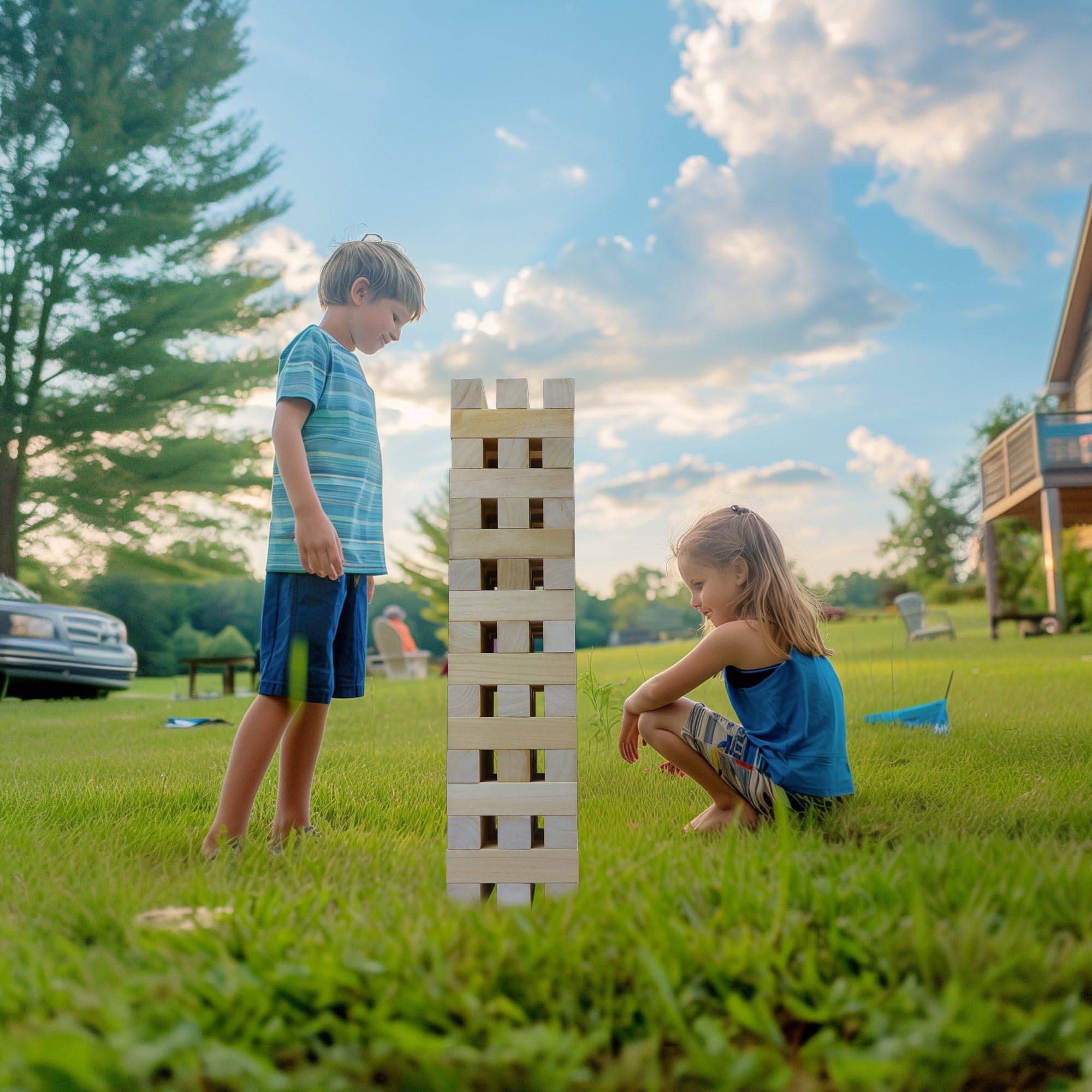 GOTHINK Giant Tumbling Tower Game, Super Large 51pcs Wooden Blocks Stacking Game, Stack to Over 6 Feet, Carry Bag, Jumbo Outdoor Indoor Game Toy Gift for Kids and Adults