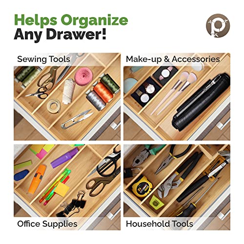 Pristine Bamboo silverware tray organizer– Flatware Utensil Cutlery Silverware Holder for Drawer – Small Extra-Deep Wooden Kitchen Drawer Organizer Divider for Spoons Forks Knives cutleries (6-Slots)