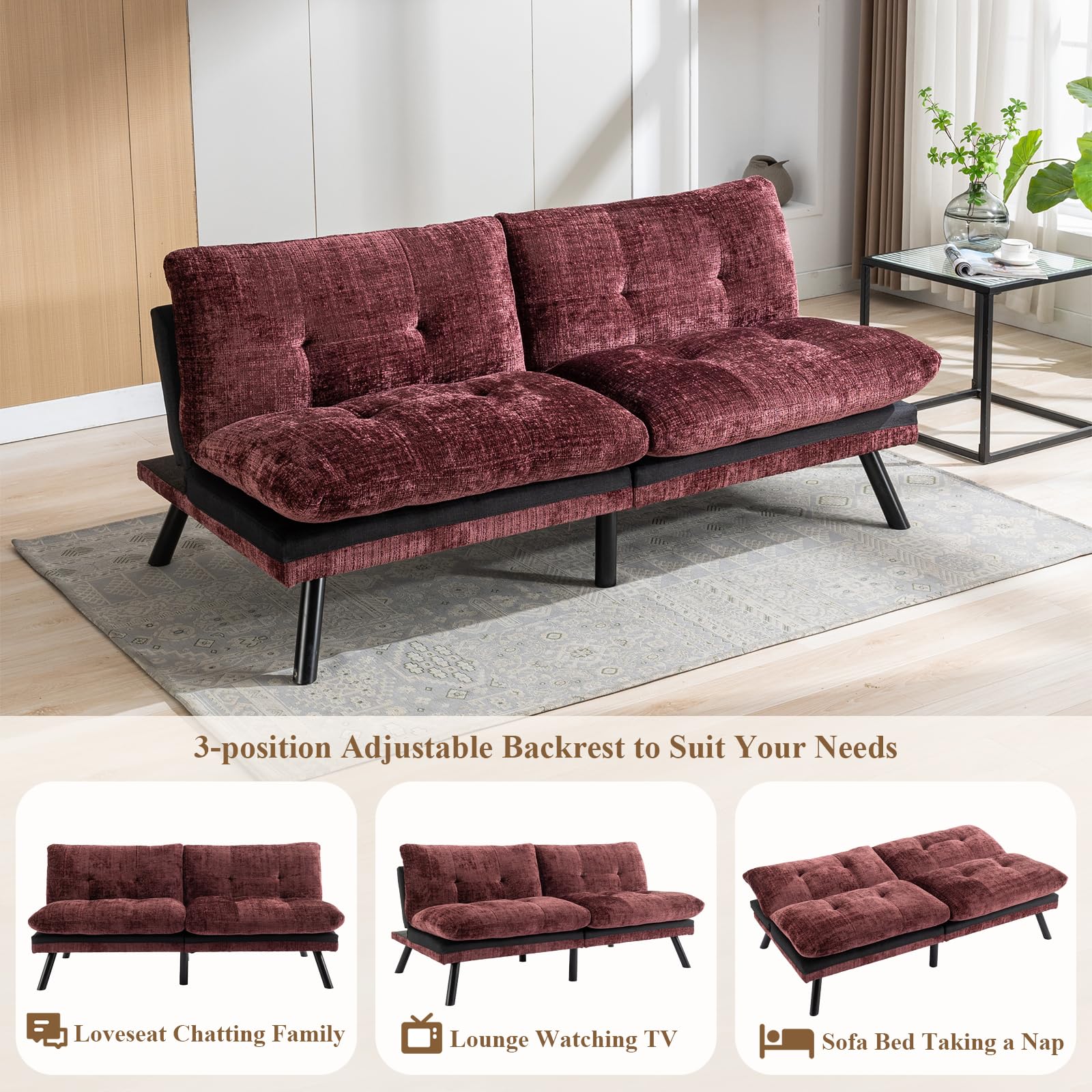 Anwick Futon Sofa Bed Convertible Futon Sleeper Couch, 71" Sleeper Sofa Bed with Adjustable Backrest, Modern Loveseat Couch for Compact Living Room, Apartment, Office (Blue)