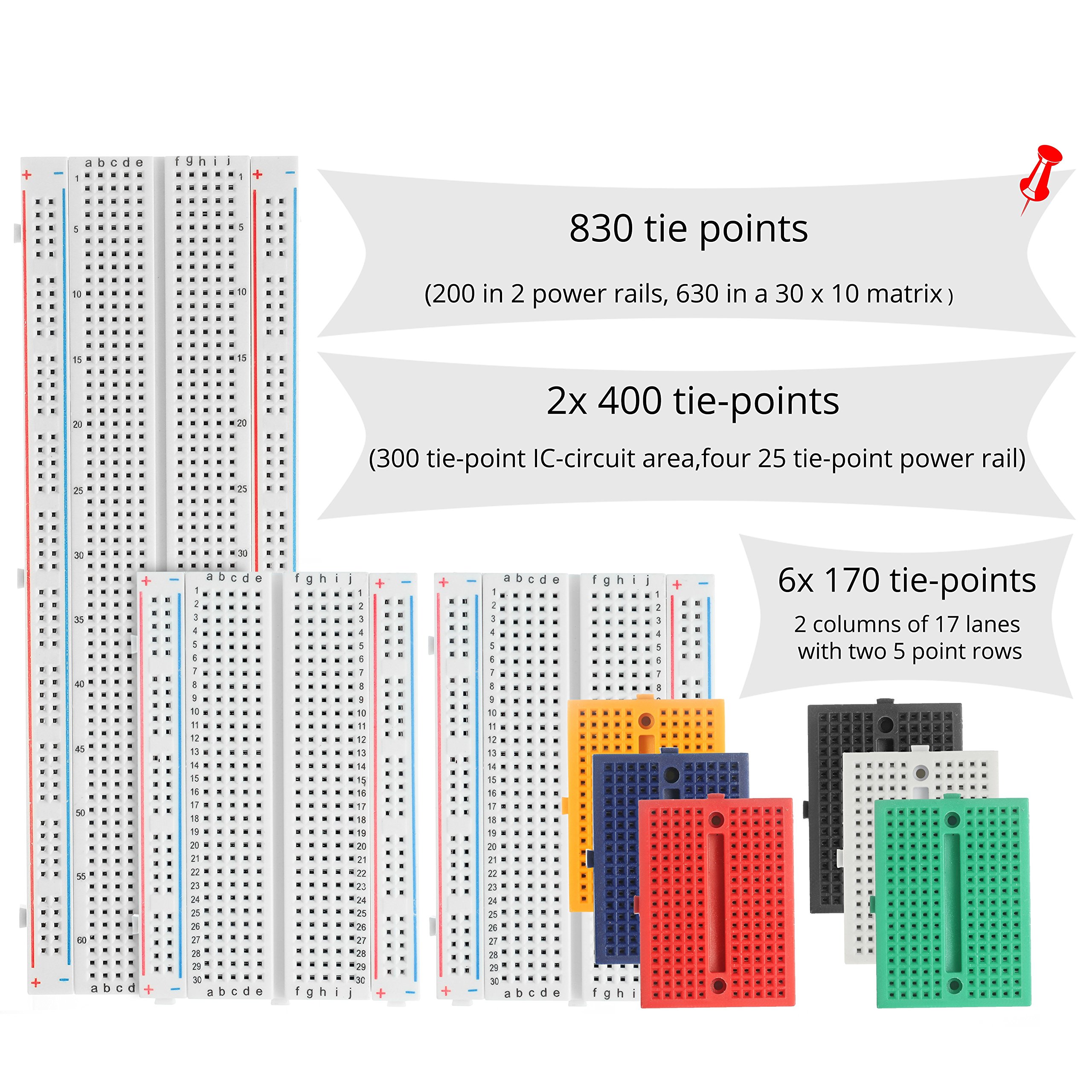 DEYUE Solderless Prototype Breadboard | 1x830 tie in Point Breadboard 2x400 tie in Points Circuit Boards 6x170 tie Points Mini Modular breadboard Kit