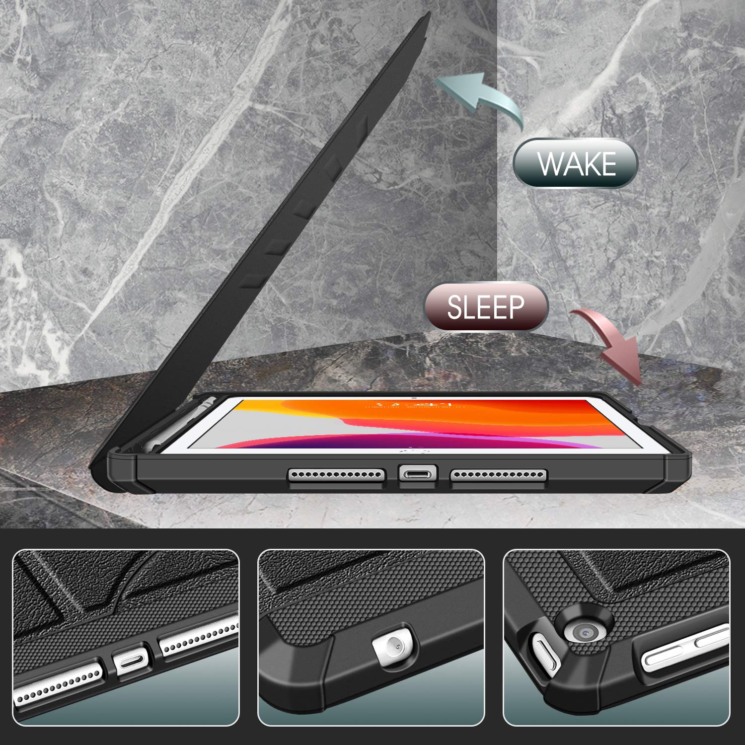 Fintie Magnetic Stand Case for iPad 9th / 8th / 7th Generation (2021/2020/2019) 10.2 Inch, [Multiple Secure Angles] Shockproof Rugged Soft TPU Back Cover, Auto Sleep Wake, Black