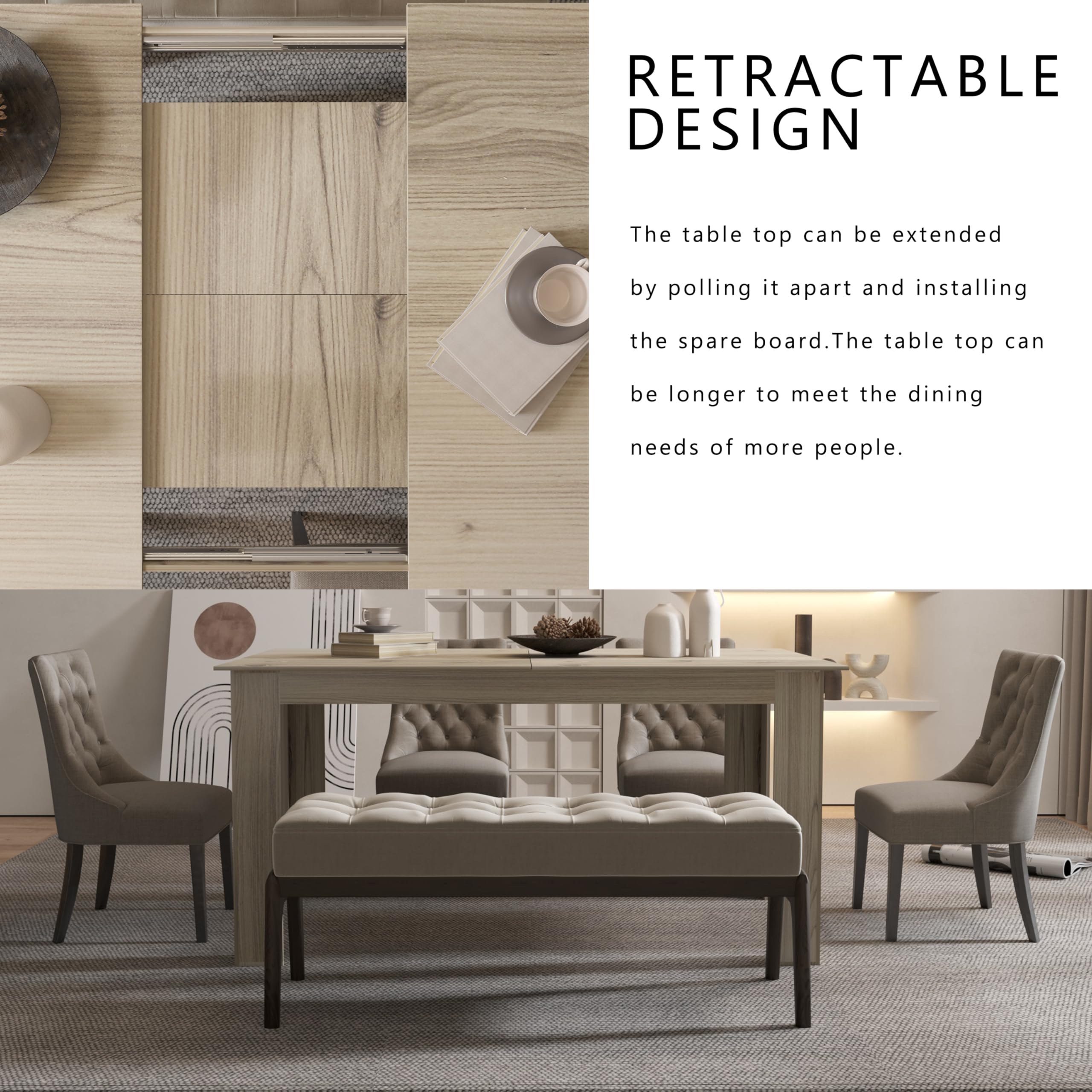 5-7.2FT Extendable Dining Room Table for 8-10, Modern Rectangular Expandable Transfomer Dining Room Table for Space-Saving Kitchen Small Space