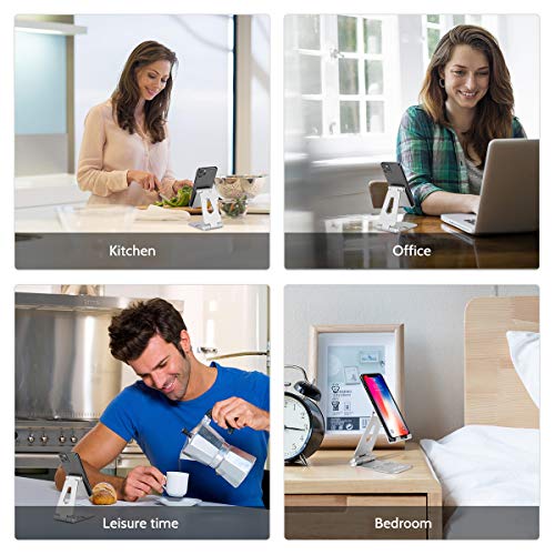 Urmust Cell Phone Stand for Desk Adjustable Foldable Phone Holder for Office Portable Desktop Dock Compatible with iPhone 14 13 12 11 Max Pro Xs Xr X 8 7 6, iPad Mini, Tablets 7-10" (Silver)