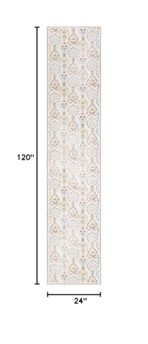 Phantoscope Hallway Runner Rug 2'x10', Washable Non-Slip Boho Rug Runner with Rubber Backing, Ultra-Thin Classic Floral Painting Stair Runner for Kitchen Entryway Bathroom Stairway, Beige Pink/Floral