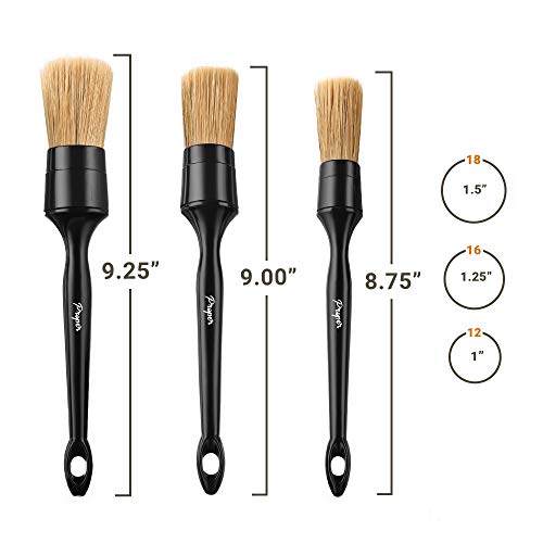 PROPER DETAILING CO. Car Detailing Brush Set, 3 Pack Natural Boars Hair Detailing Brushes, Clean Interior or Exterior, Wheels, Tires, Engine Bay, Leather Seats, Car Detailing Kit, Detailing Brush