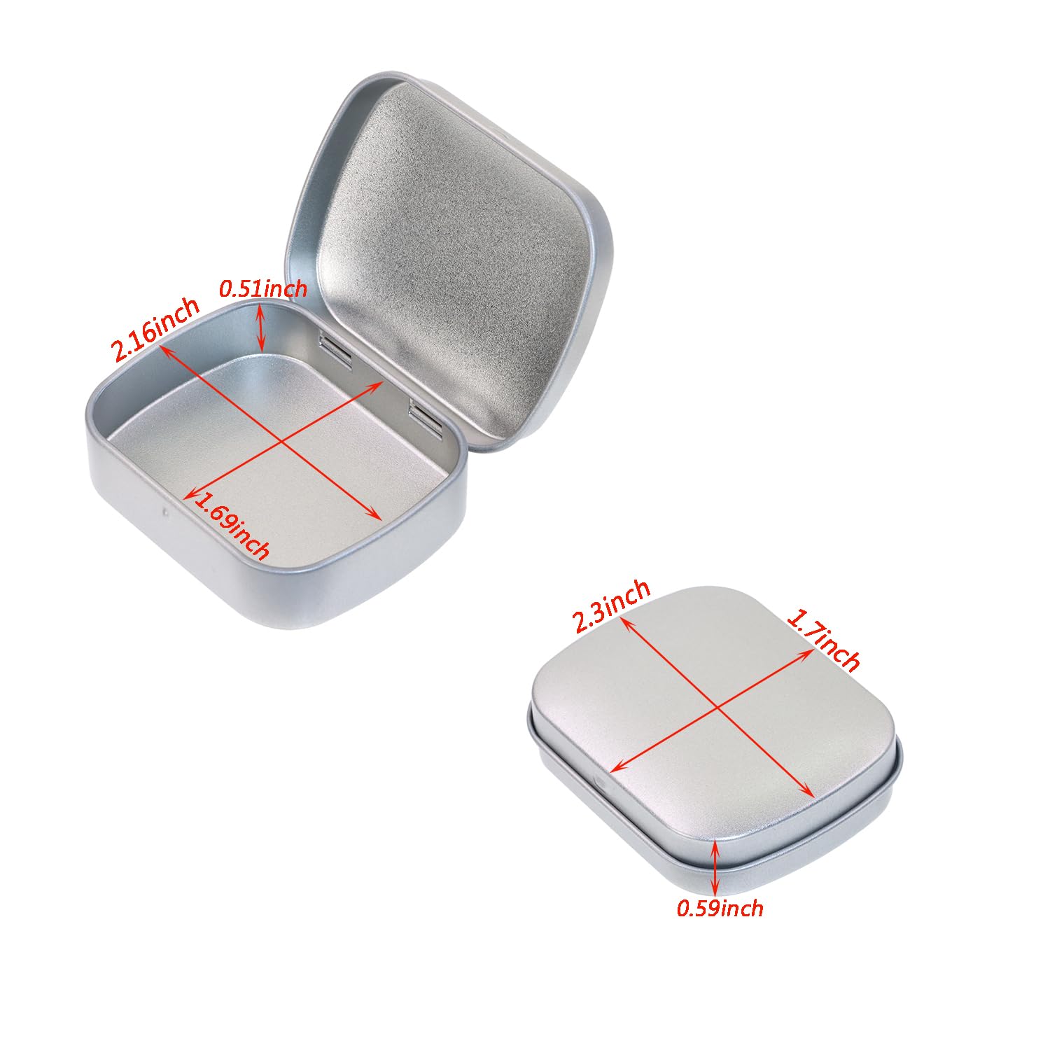Mini Skater Silver Metal Rectangular Empty Hinged Tins Box 2.3x1.7x0.59 Inch Portable Home Kitchen Small Storage Container with Lids for Small Items Jewelry Beads Craft Projects (8)