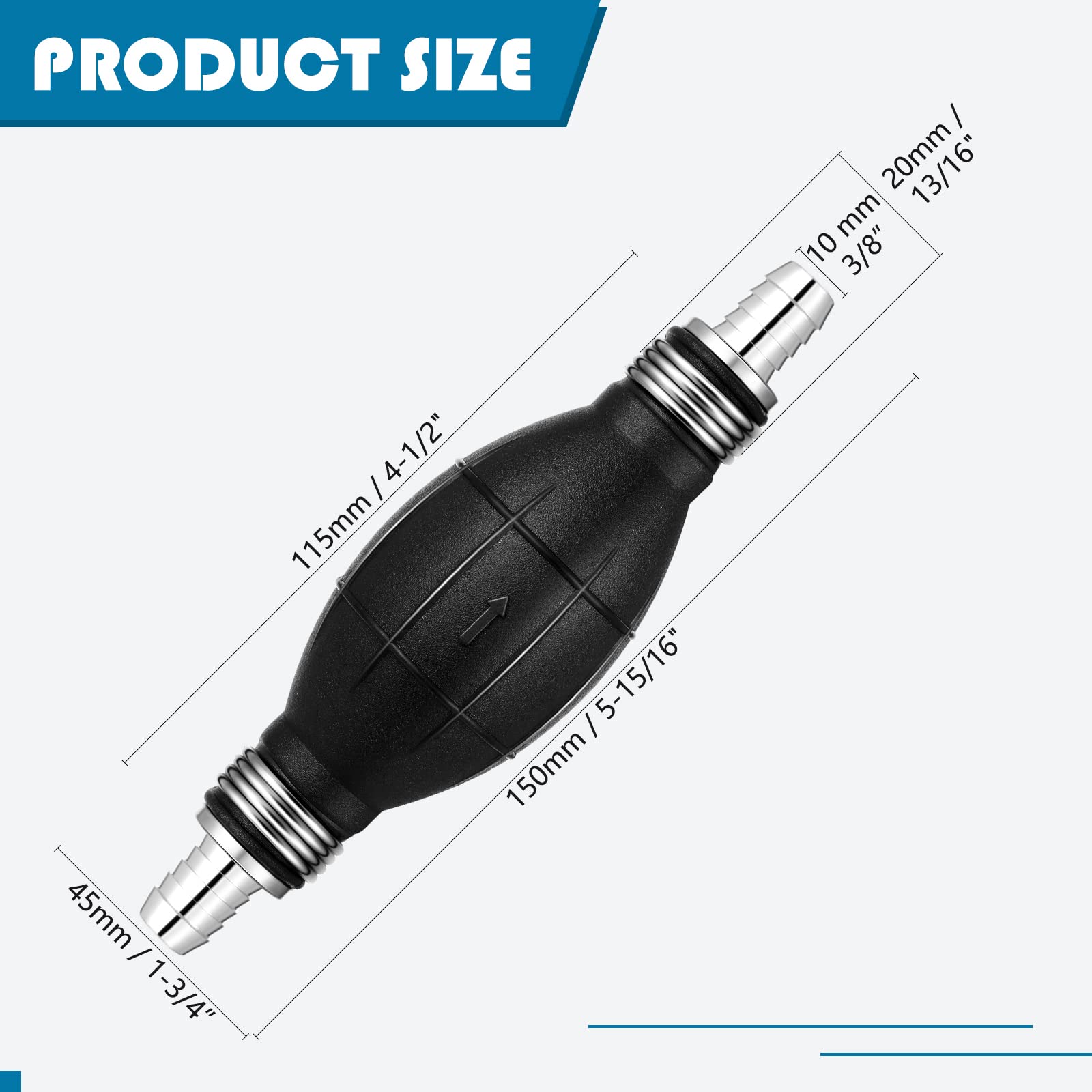 4 Pieces Black Primer Bulb Rubber Fuel Pump Transfer Vacuum Fuel Primer Bulb Marine Gas Siphon Hand Pump Outboard Fuel Line for Petrol Marine Boat Accessories (3/8 10mm)