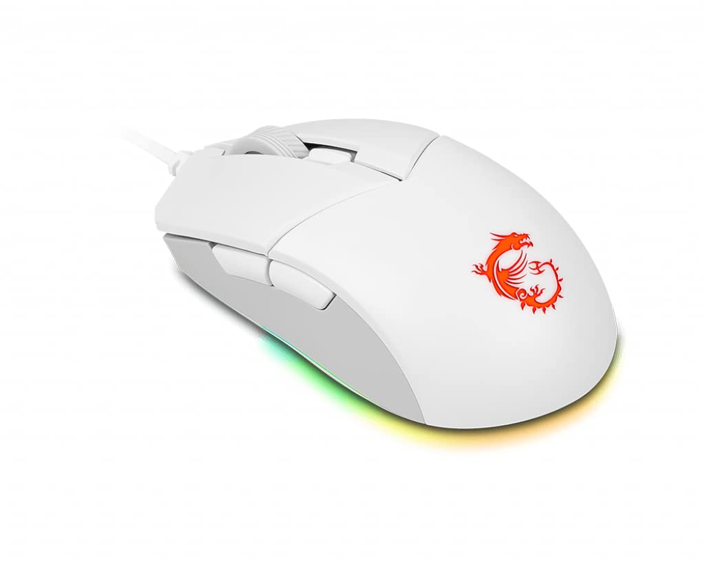 MSI Clutch GM11 White Gaming Mouse, 5000 DPI, 10M Omron Switches, Optical Sensor, Symmetrical Ergonomic Design, RGB Mystic Light Compatible,Black