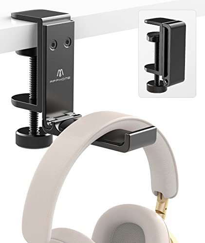 APPHOME Foldable Headphone Stand Hanger Holder, Space-Saving Aluminum Soundbar Stand with Universal Fit for Gaming PC Accessories, Under Desk Clamp Hook Mount, Black