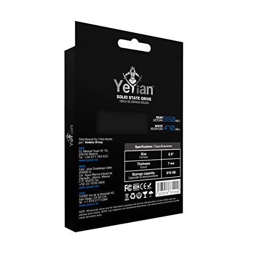 YEYIAN Valk 512GB 2.5 Inch 3D NAND 6GB/s SATA Gen 3 Internal SSD, 550MB/s Read 480MB/s Write, Compact Serial ATA I/II/III Solid State Drive, 1.5 Million Hours MTBT, NOM FCC CE ROHS Certified, Black