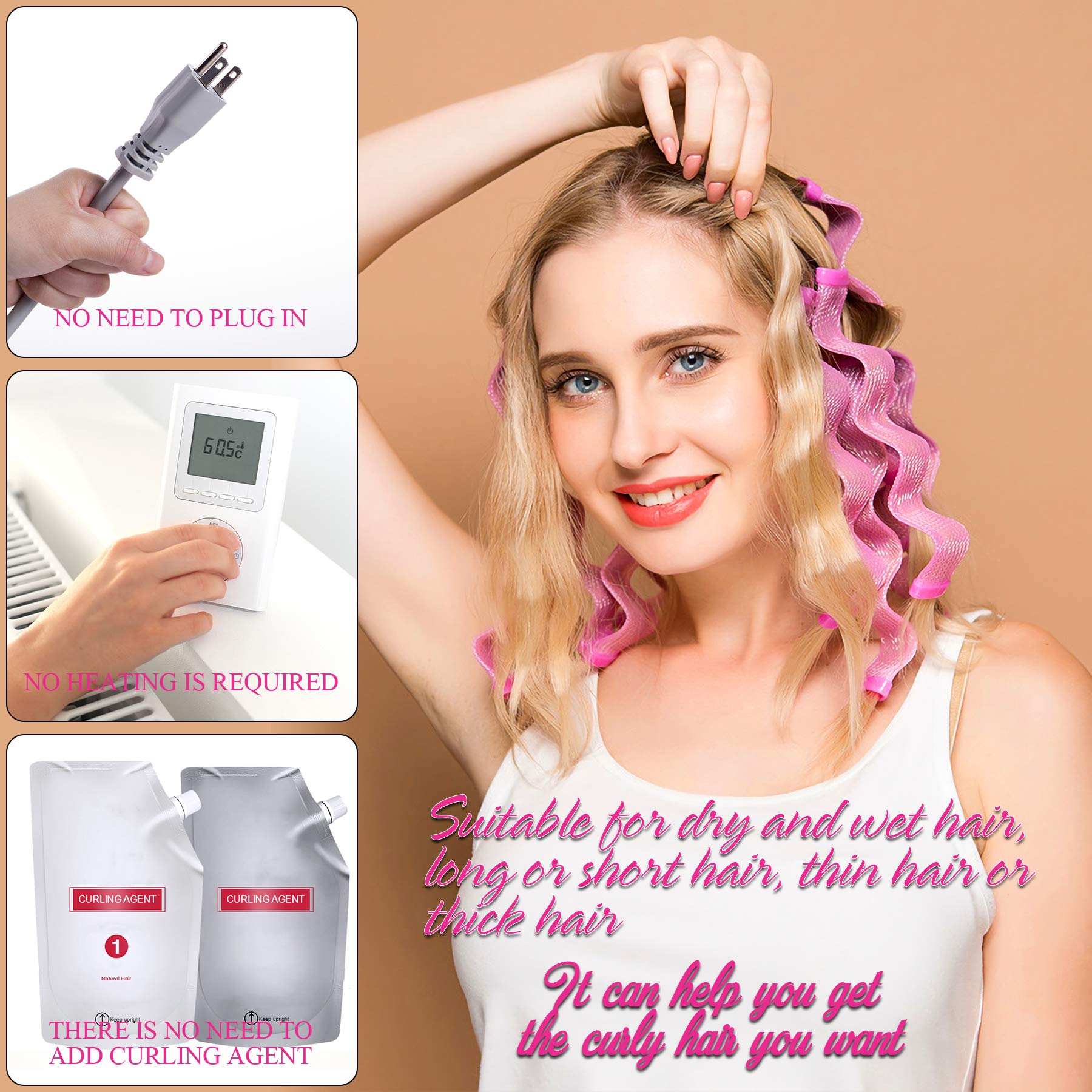 36 Pcs Magic Hair Roller Curlers Heatless Styling Kit with 2 Pcs Hair Hooks for Women Girls (9.8inches)