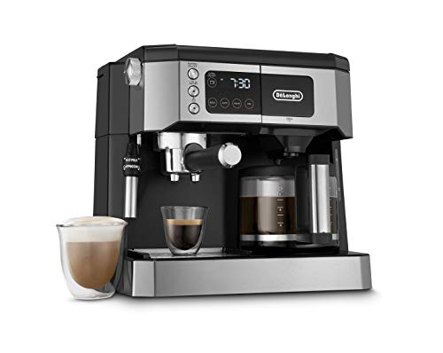 De'Longhi All-in-One Combination Coffee Maker & Espresso Machine + Advanced Adjustable Milk Frother, black & 513214601 Cappuccino Glasses, 270 milliliters