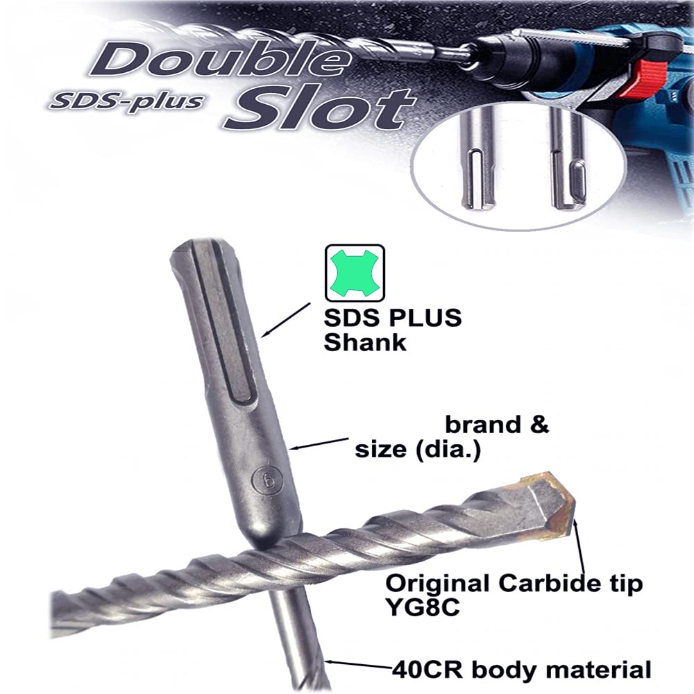 SDS Plus Hammer Drill Bit 6Pcs 1/2 in. x 8 in. Masonry Concrete Rock Drill
