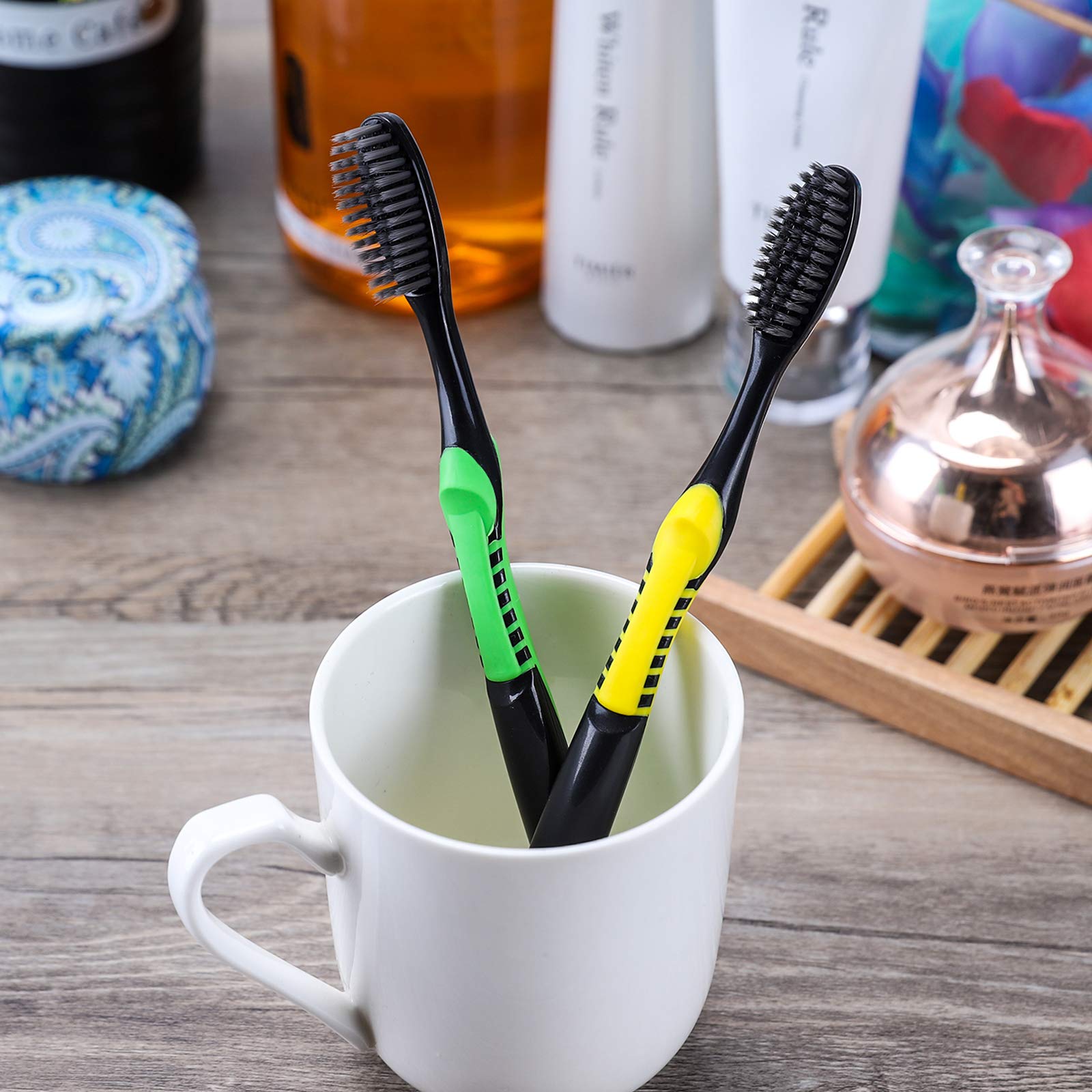 QIPEXEII 6 Pack Bamboo Charcoal Toothbrush Ultra Soft Bristled Adult Toothbrush Micro-Nano Manual Toothbrushes with 20,000 Soft Bristled