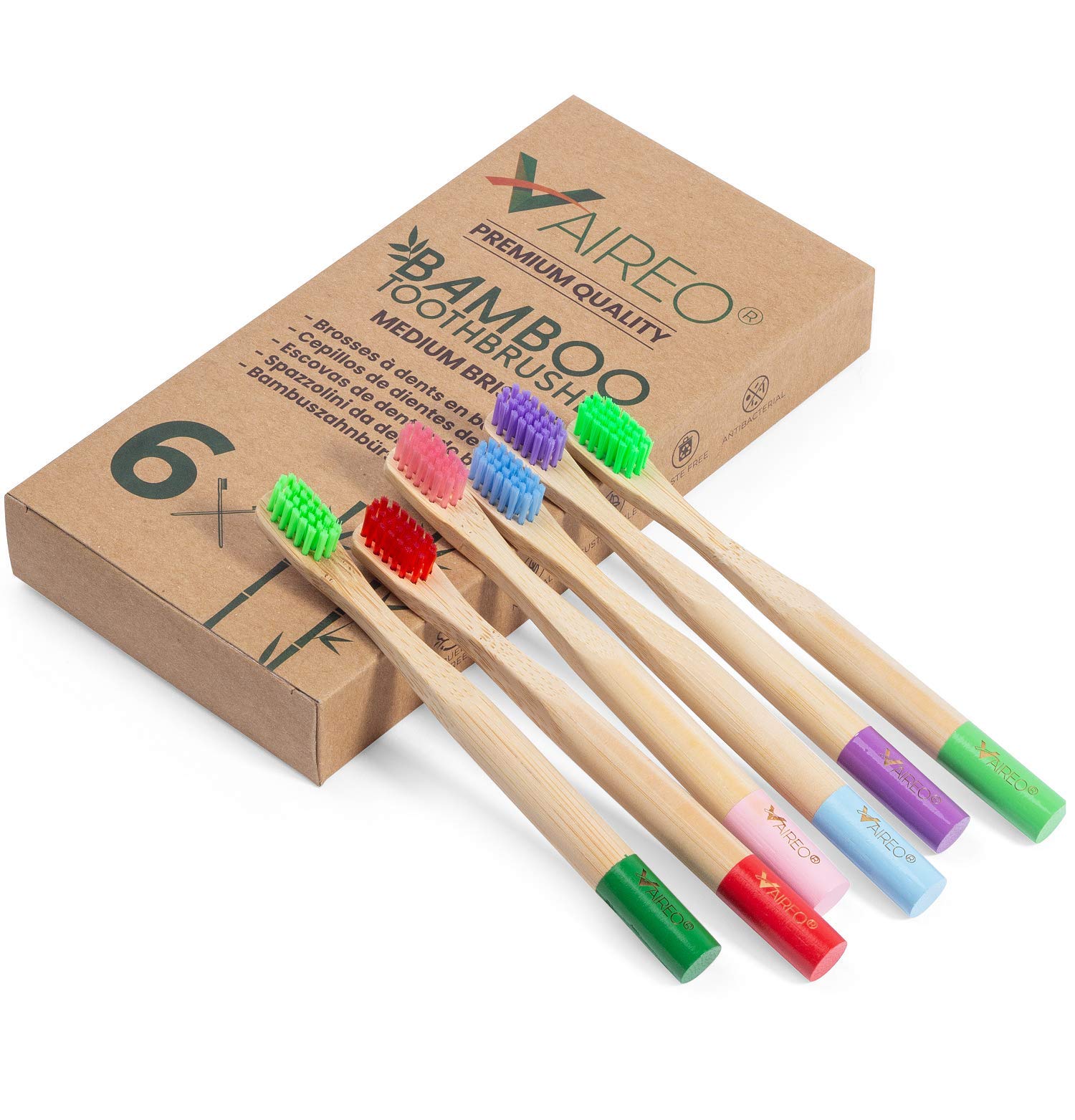 Vaireo Bamboo Toothbrushe - Soft Bristles Wooden toothbrushes - Organic Wooden Toothbrushes - 100% Natural, Eco-Friendly and Biodegradable (Kids Colourful 6 Pack)