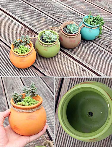 4PCS 4.0 Inch Hanging Succulent Planters Dangling Ceramic Pot Wall or Ceiling Mount Hanging Ceramic Plant Pot Hanging Planter Hanging Pendant Hanging Basket Succulent Planter/Succulent Cactus/