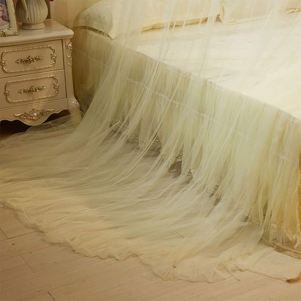 Princess Lace Style Mosquito Net, Foldable Round Bed Canopy, Bed Canopy, for Children Girls Baby Kids(Beige)