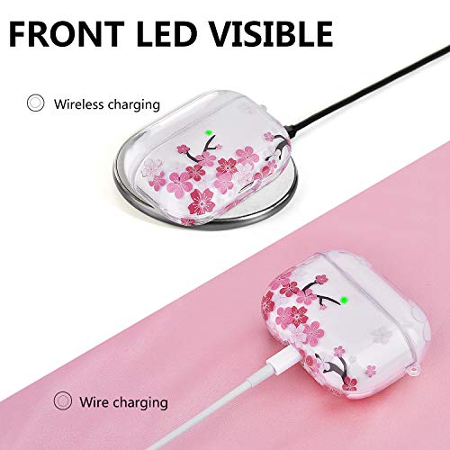 V-MORO Compatible with Airpods Pro/Pro 2 Case, Cute Clear Airpod Pro Case Cover Transparent Protective Case Girl for Apple Airpods Pro [Front LED Visible] Charging Skin Women ( Plum Flower)
