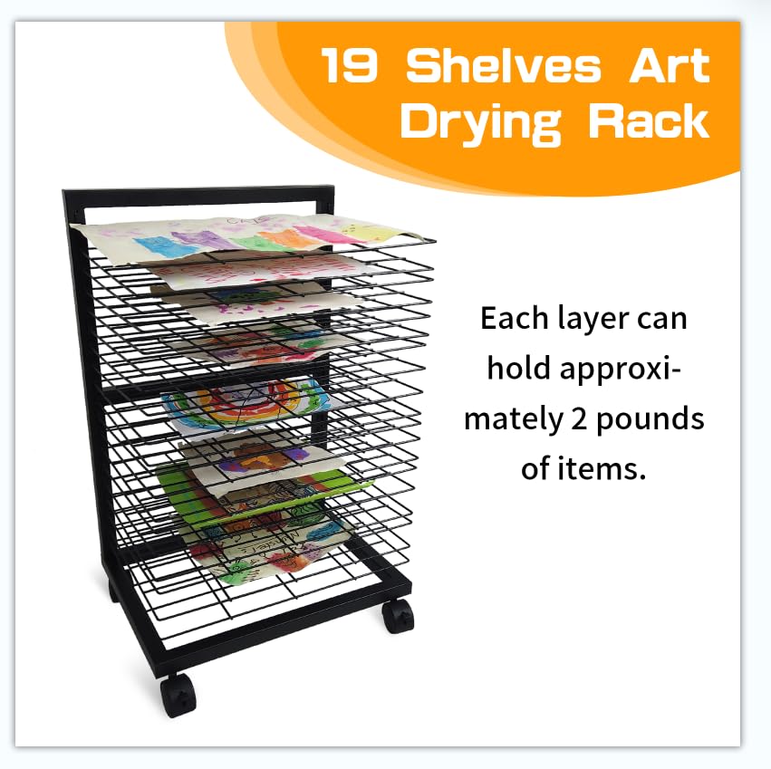 Tongmo Art Drying Rack - Multi-functional Art Storage Rack with Wheels, 19 Removable Shelves for Classroom and Art Studio Use, Ideal for Paint Drying