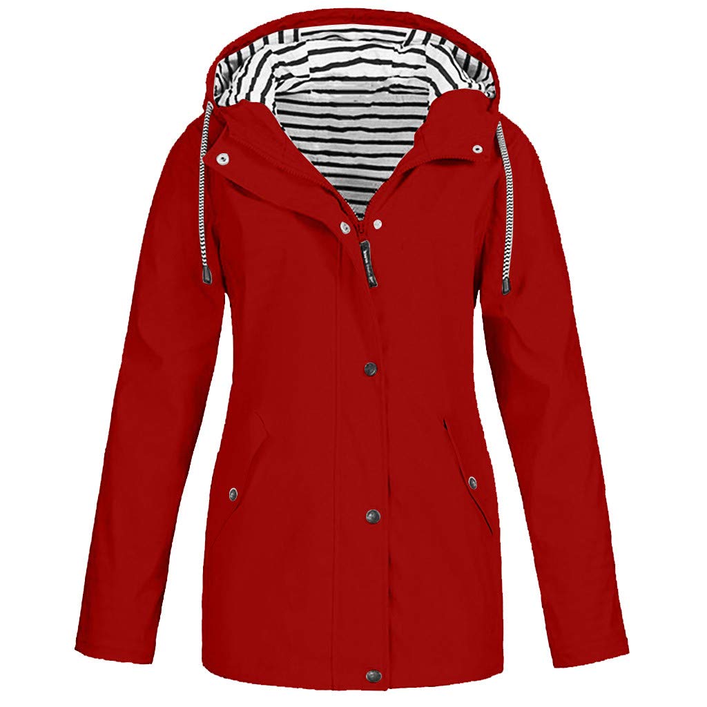 CapsA Women Womens Rain Jacket Outdoor Plus Jackets Waterproof Hooded Raincoat Windbreaker Striped Climbing Hiking Trench Coats