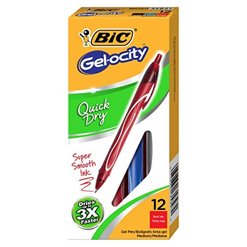 BIC® Gel-ocity Quick Dry Retractable Gel Pens, Medium Point, 0.7 mm, Black/Blue/Red Barrels, Black/Blue/Red Inks, Pack O