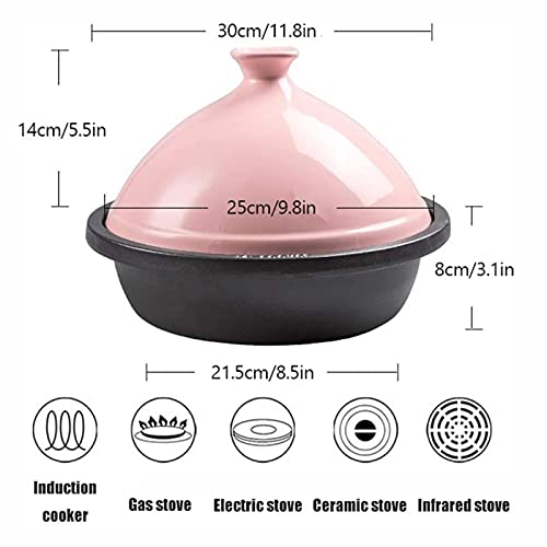30cm Moroccan Tagine, with Lid, Non-Stick Enameled Cast Iron Soup Pot, for Different Cooking Styles - Cooking Healthy Food,Red