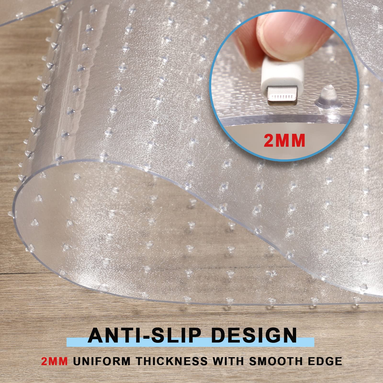 46"x 60" Chair Mat for Carpets Floor Computer Office Chair Mat Desk Clear Anti Skid Transparent Mats Protector for Low and No Pile Carpeted Thick Floors (Convex Style)