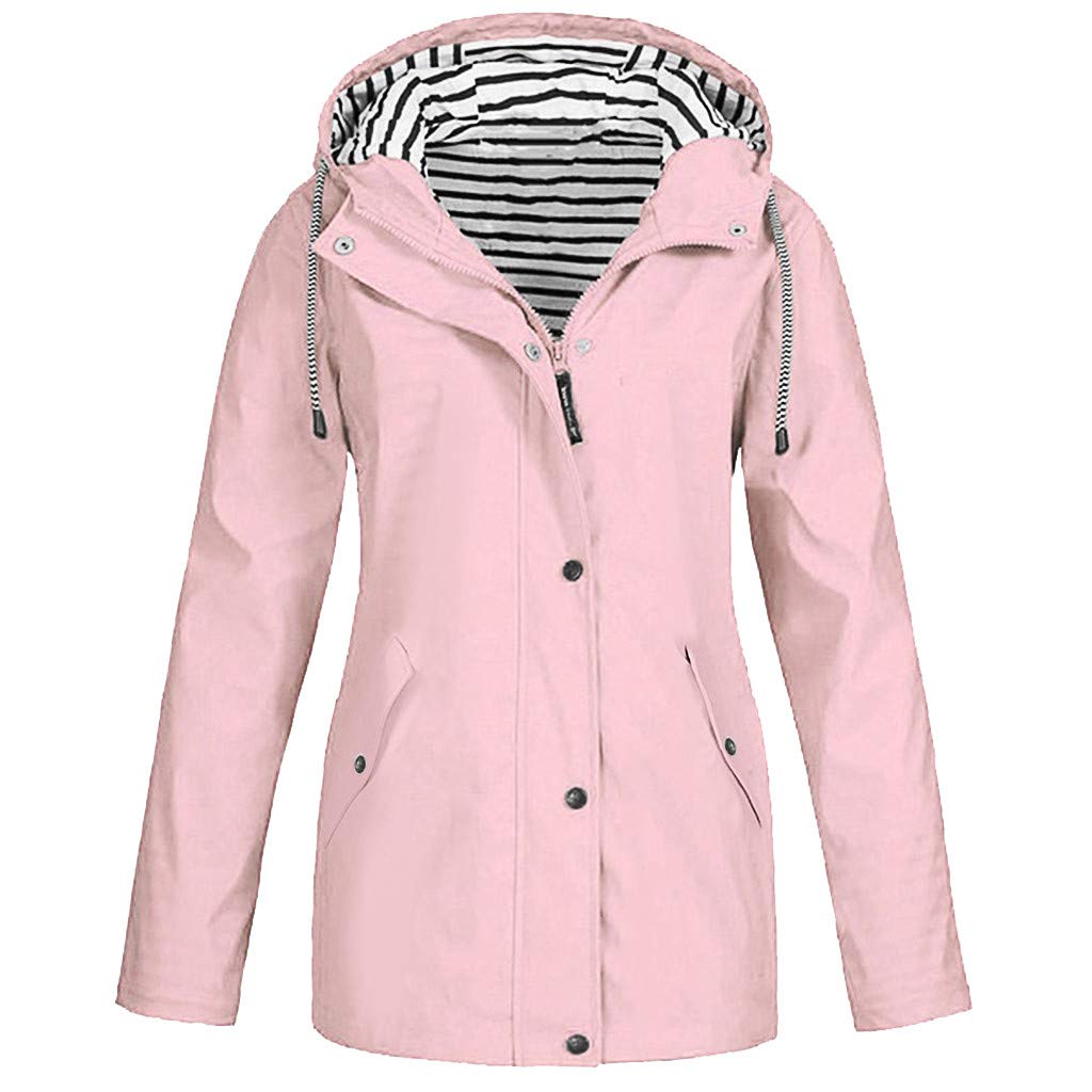 CapsA Women Womens Rain Jacket Outdoor Plus Jackets Waterproof Hooded Raincoat Windbreaker Striped Climbing Hiking Trench Coats
