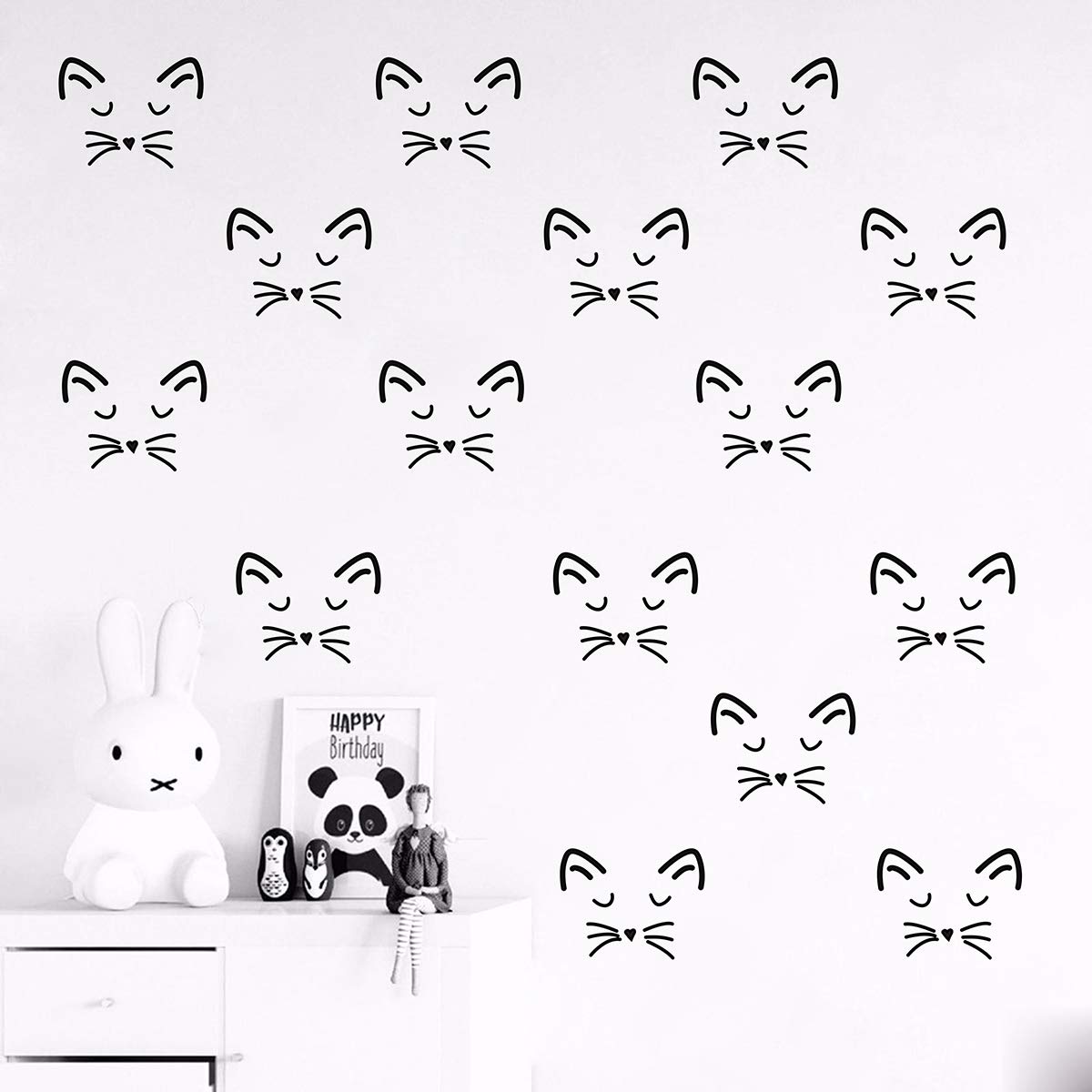 JUEKUI Set of 36 Cat Pattern Wall Decal Cat Lover Gift Nursery Decor Girls Room Decor Animal Art Vinyl Wall Sticker WS44 (Black)