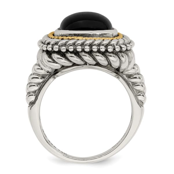 925 Sterling Silver Vintage Cabochon Black Onyx Ring Gemstone Band Size 8