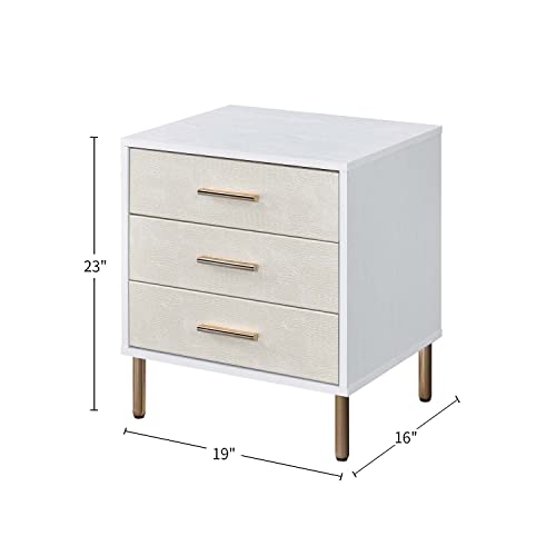 Acme Myles Wooden Storage Nightstand in White and Champagne and Gold