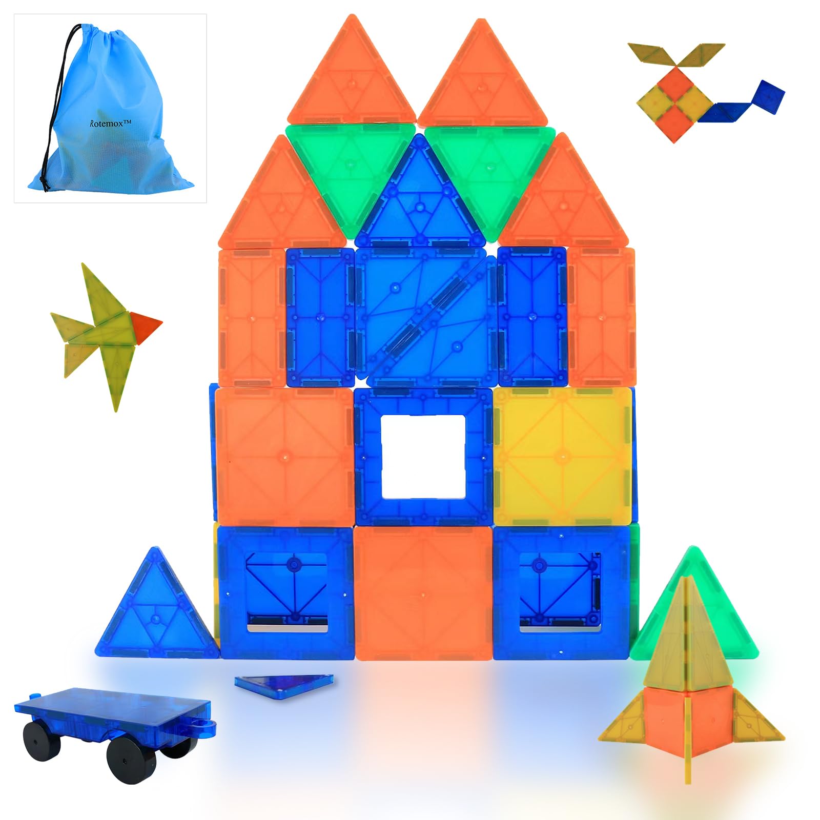 vanstarry 65 Piece Magnetic Tiles Building Blocks Set for Boys Girls Preschool Educational Construction Kit Magnet Stacking Toys for Kids Toddlers Children 3 4 5 6 7 8 Year Old