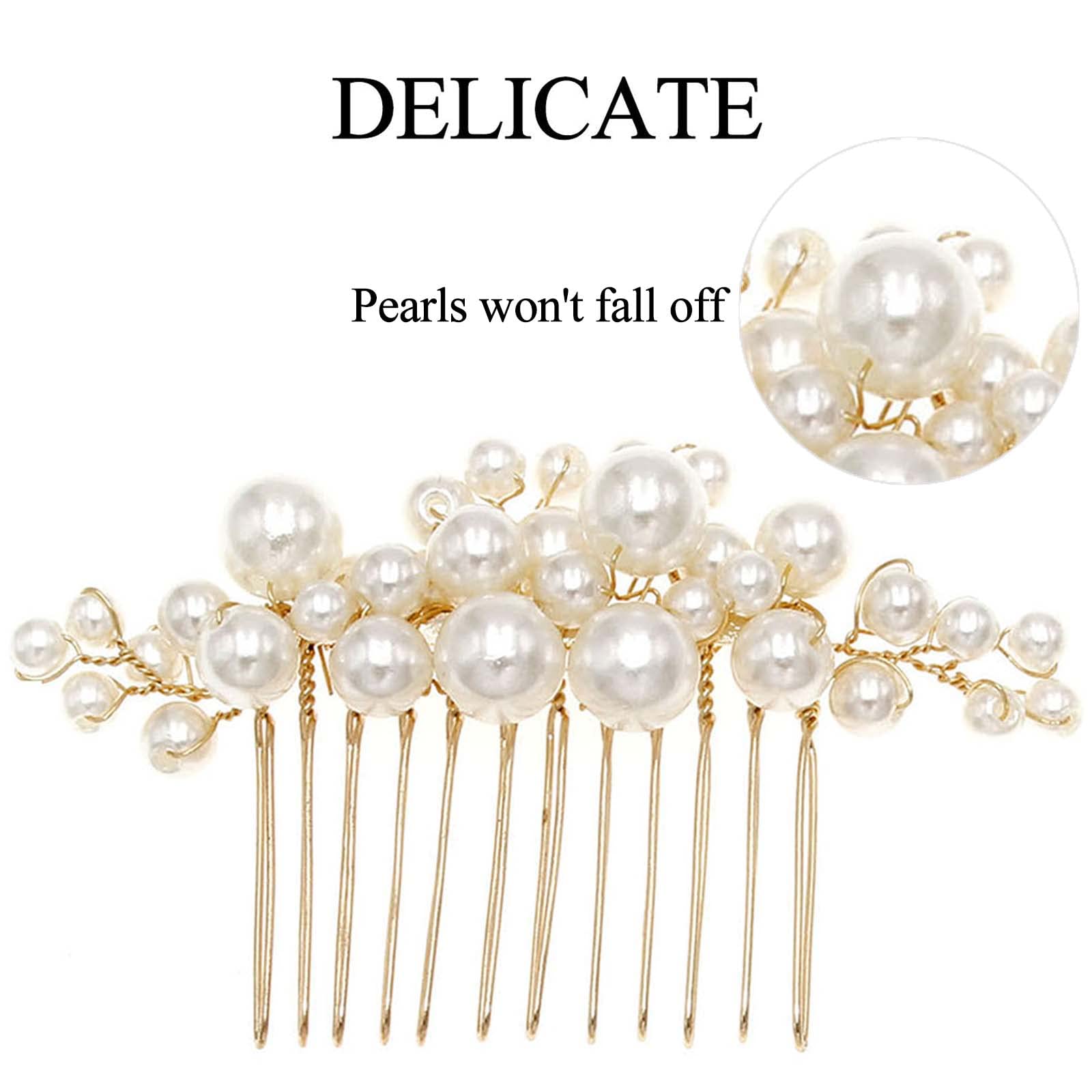 Sppry Wedding Pearl Hair Combs Set of 5 PCS - Elegant Hair Accessories for Bridal Women (Gold)