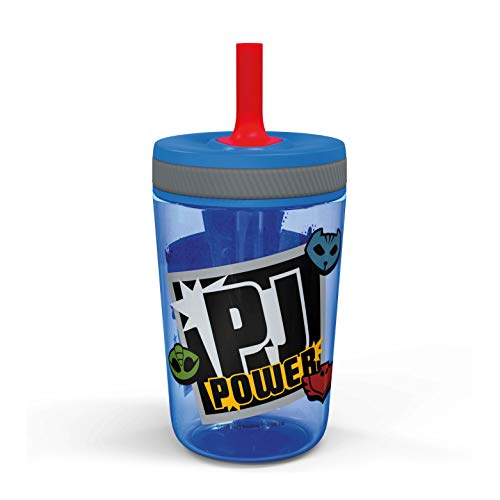 Zak Designs Kelso Tumbler 2pc Set, Leak-Proof Screw-On Lid with Straw Made of Durable Plastic and Silicone, Perfect Bundle for Kids, 2 Count (Pack of 1), PJ Masks Catboy Owlette Gekko