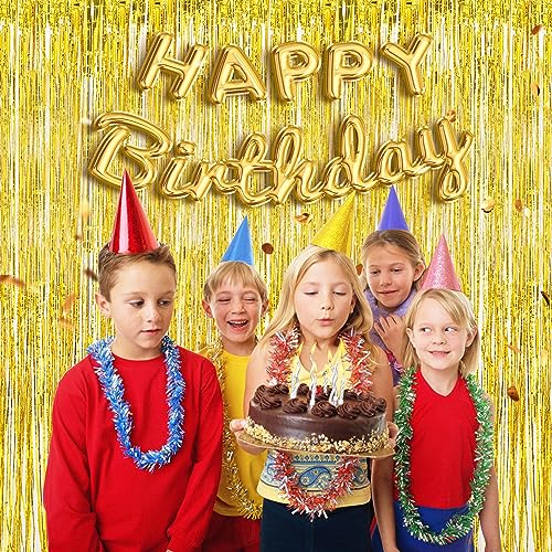 3Pack Tinsel Foil Fringe Curtains, Glitter Foil Fringe Curtain, Suitable for Birthday Backdrop, Christmas Decorations, Photo Backdrop, New Year Decor, Wedding Decoration, Party Decorations (Gold)