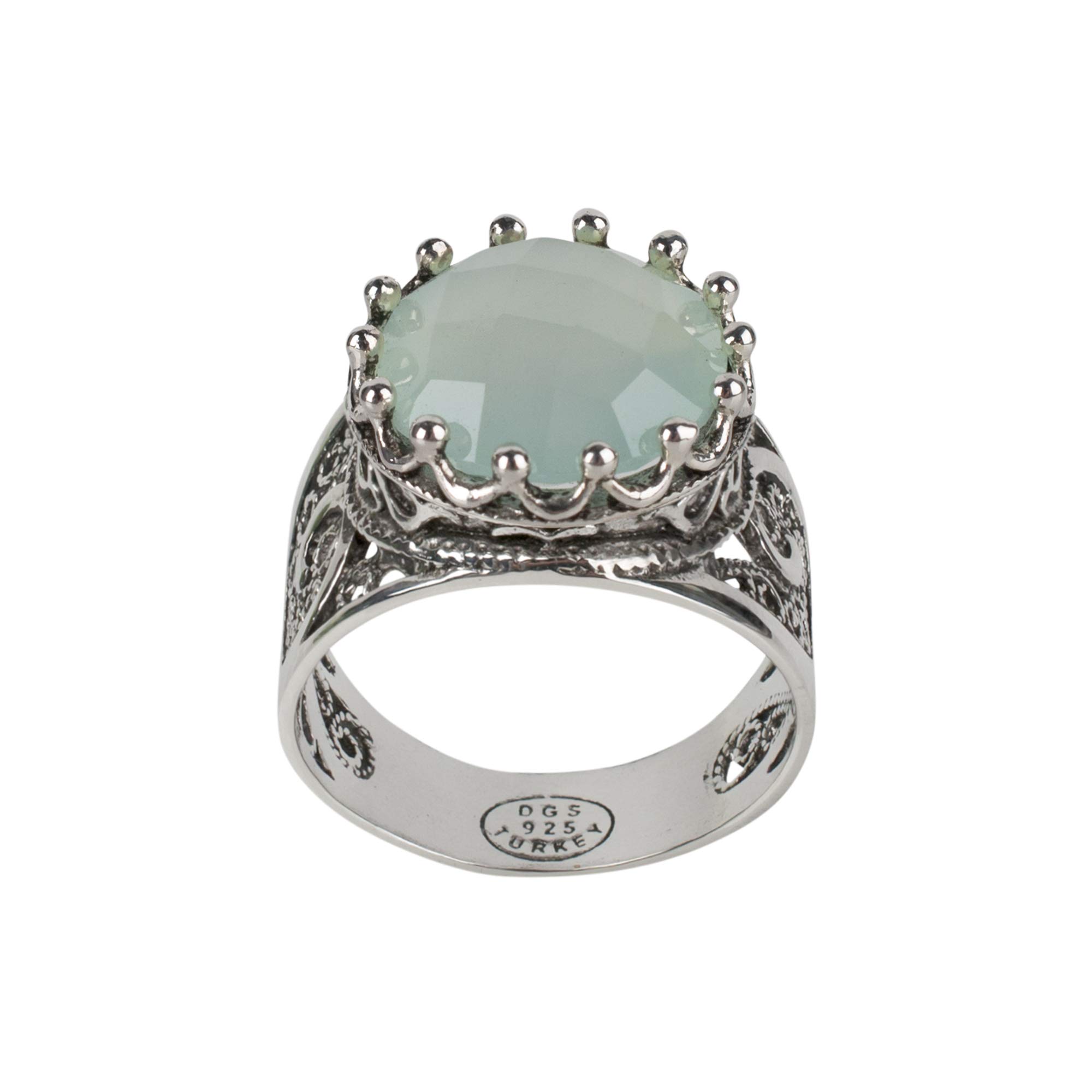 925 Sterling Silver Aqua Chalcedony Filigree Paisley Ring (Size 5-12) (6)