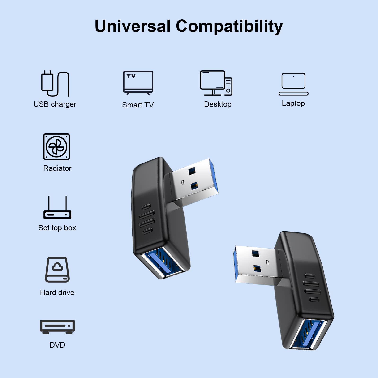 Oxsubor USB 3.0 Adapter 90 Degree Male to Female Coupler Connector Plug Left Right Up Down Angle (USB 3.0 Adapter Right 2PCS)